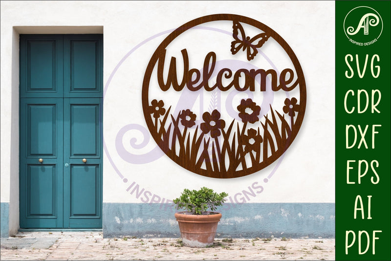 Welcome flower wall sign, SVG file. vector sign - So Fontsy