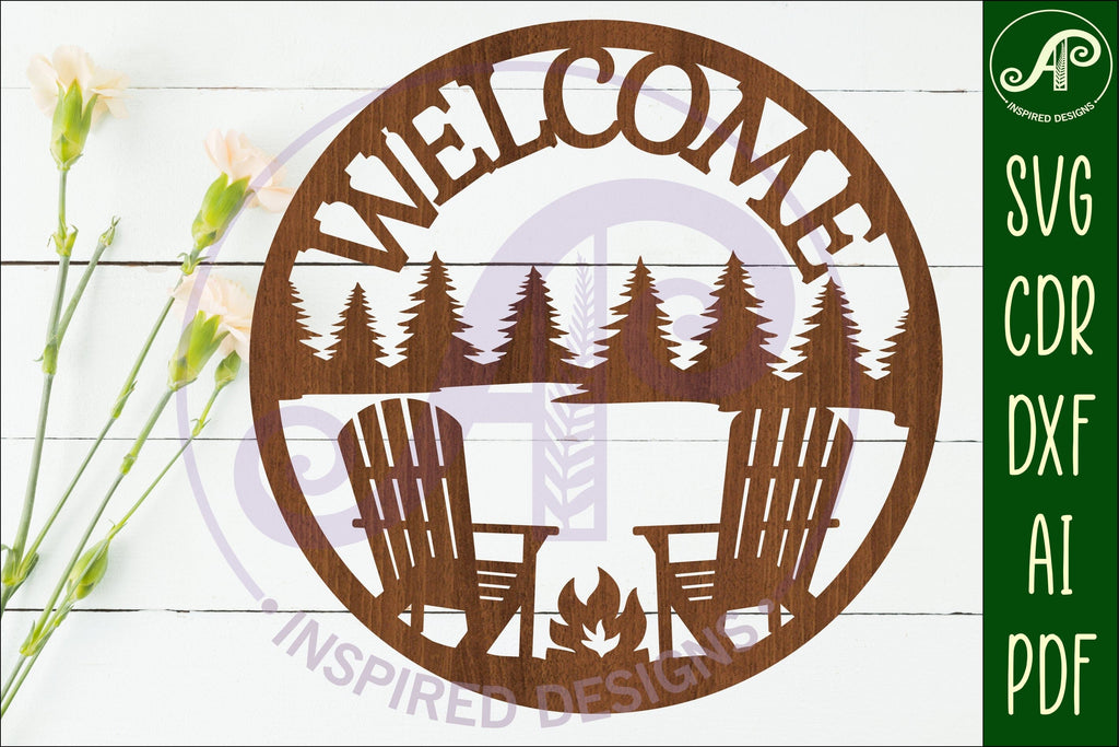 Welcome forest and chairs wall sign, SVG file. vector sign - So Fontsy