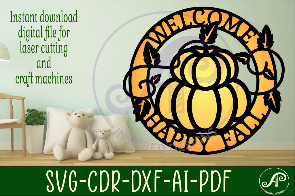 Welcome, happy fall wall sign svg laser cut file - So Fontsy