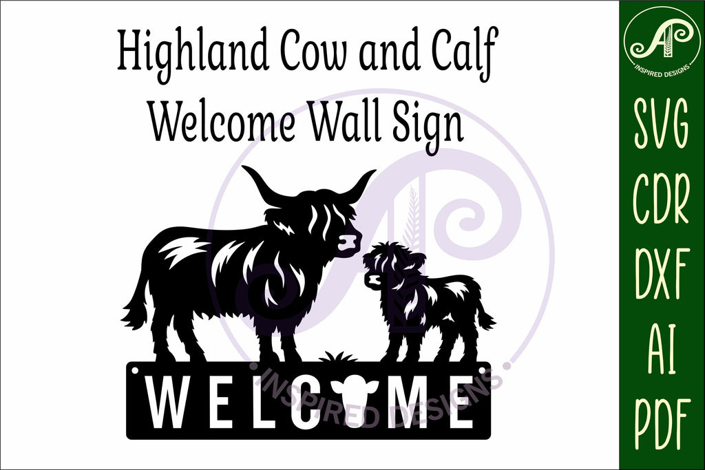 Welcome Highland Cow and calf wall sign - So Fontsy
