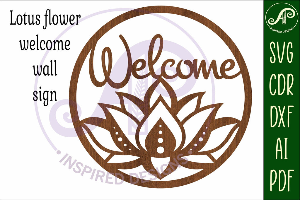 Welcome lotus flower wall sign svg laser cut file - So Fontsy