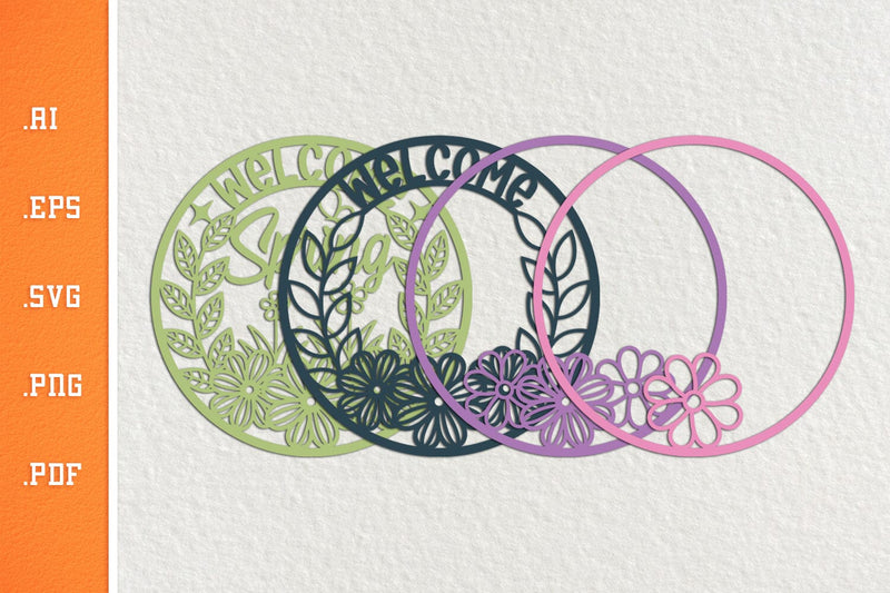 Welcome Spring Flowers - Layered Door Sign SVG 2 - So Fontsy