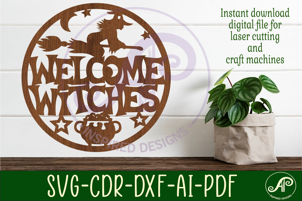 Welcome witches halloween sign svg laser cut file - So Fontsy