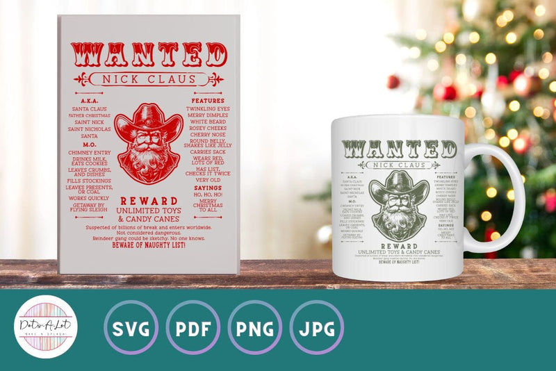 Western Cowboy Santa Wanted Sign Laser Cut File - So Fontsy