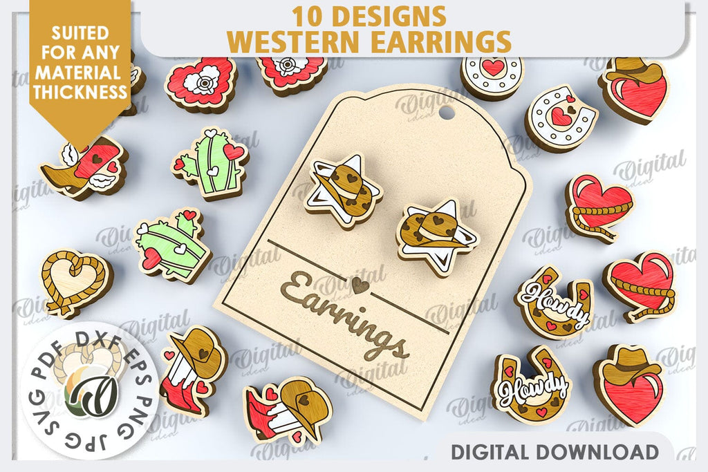 Western Earrings Laser Cut Bundle. Cowboy Earrings SVG - So Fontsy