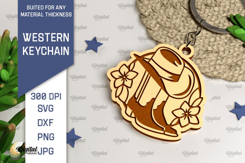 Western Keychain Laser Cut. Cowboy Western SVG - So Fontsy