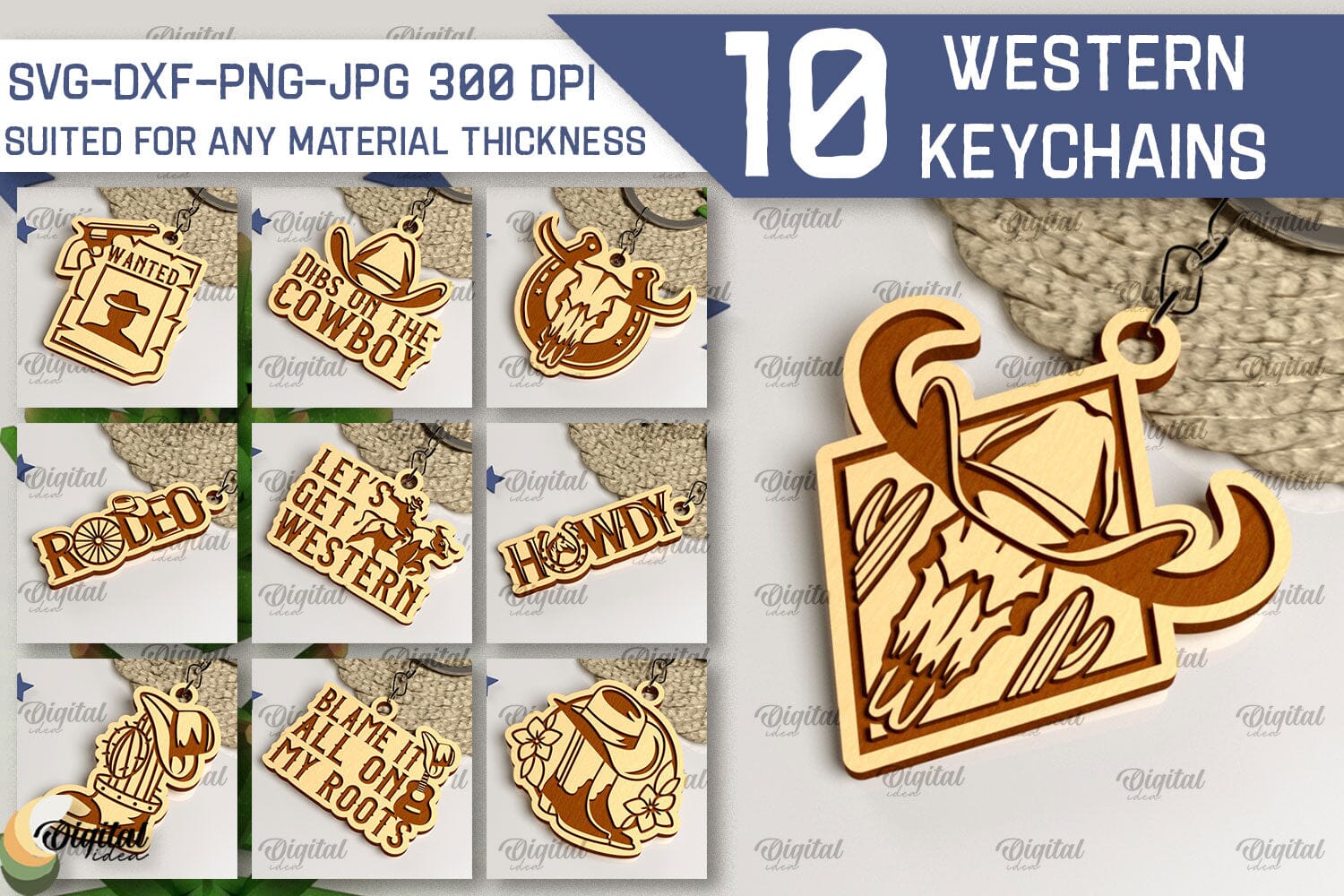 Western Keychains Laser Cut Bundle. Cowboy Western SVG - So Fontsy