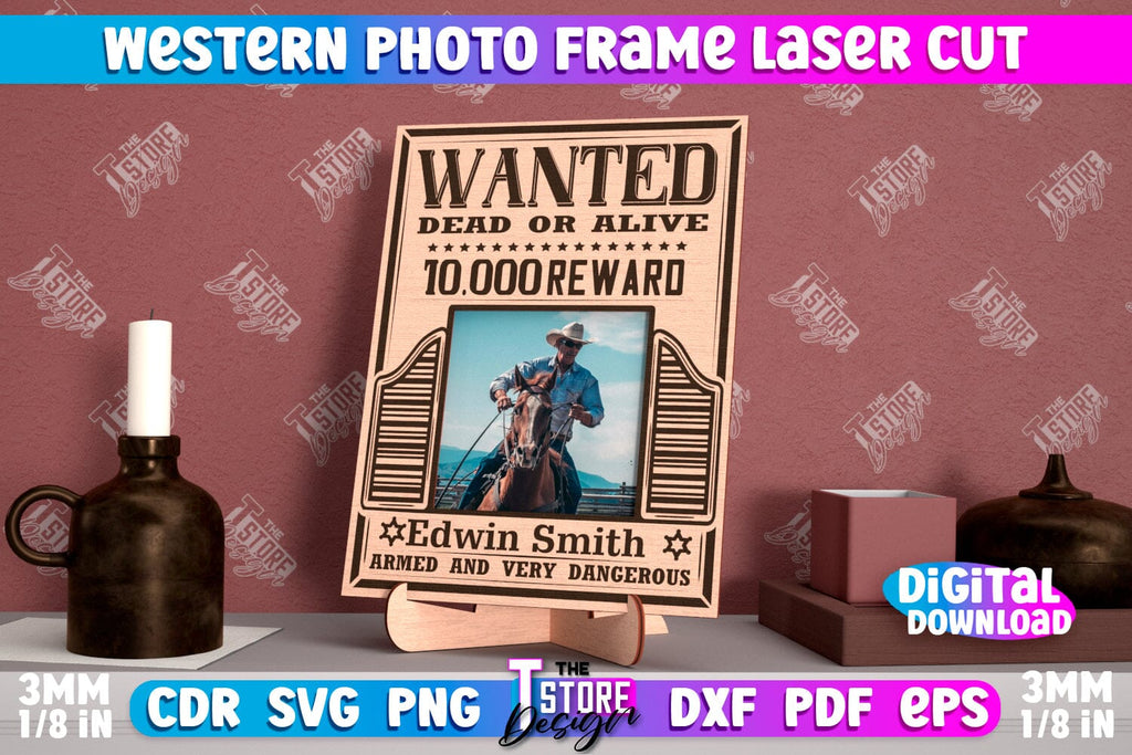 Western Photo Frame | Gift Idea | Vintage Photo Frame | Wild West | CNC File - So Fontsy