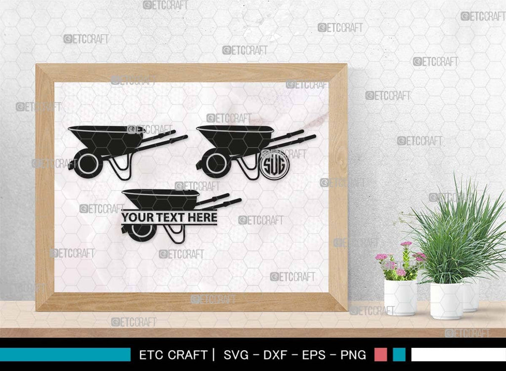 Wheelbarrow Monogram, Wheelbarrow Silhouette, Wheelbarrow SVG ...