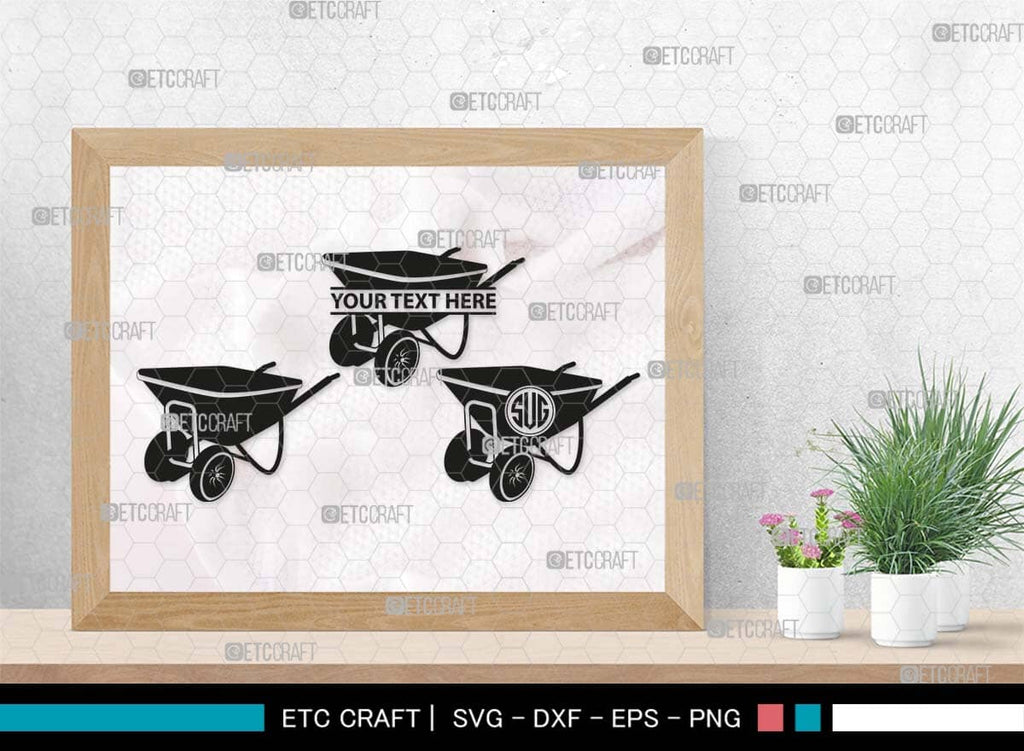 Wheelbarrow Monogram, Wheelbarrow Silhouette, Wheelbarrow SVG ...