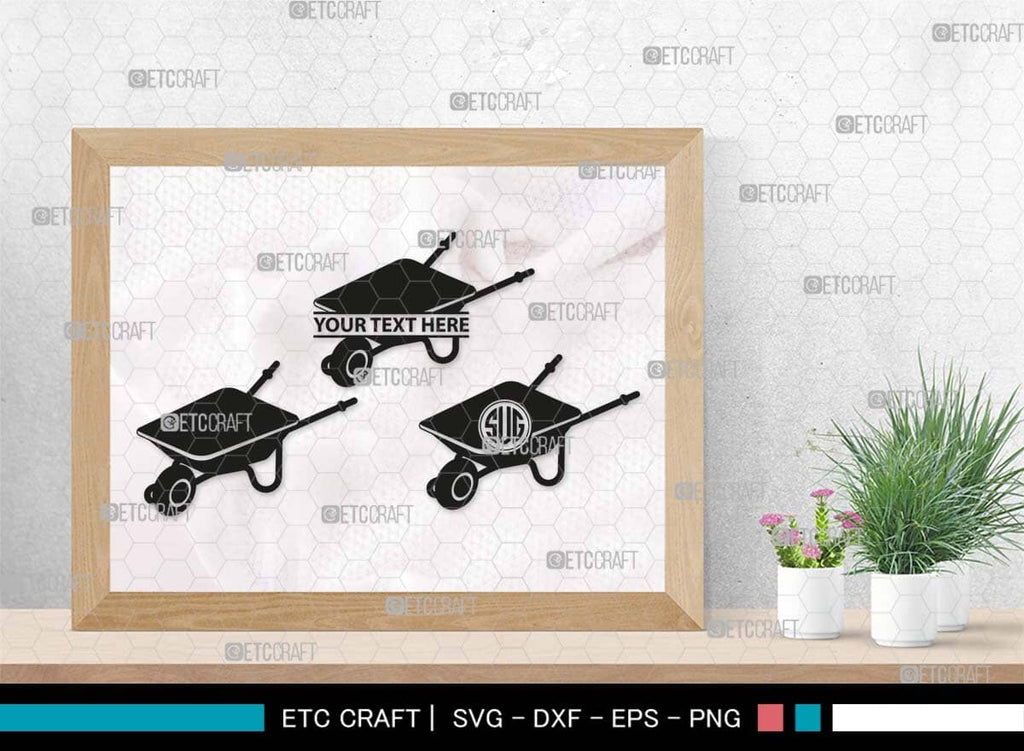 Wheelbarrow Monogram, Wheelbarrow Silhouette, Wheelbarrow SVG ...