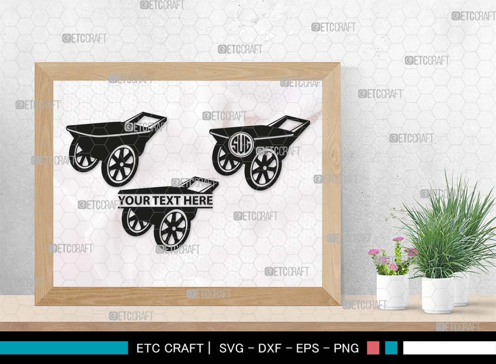 Wheelbarrow Monogram, Wheelbarrow Silhouette, Wheelbarrow SVG ...