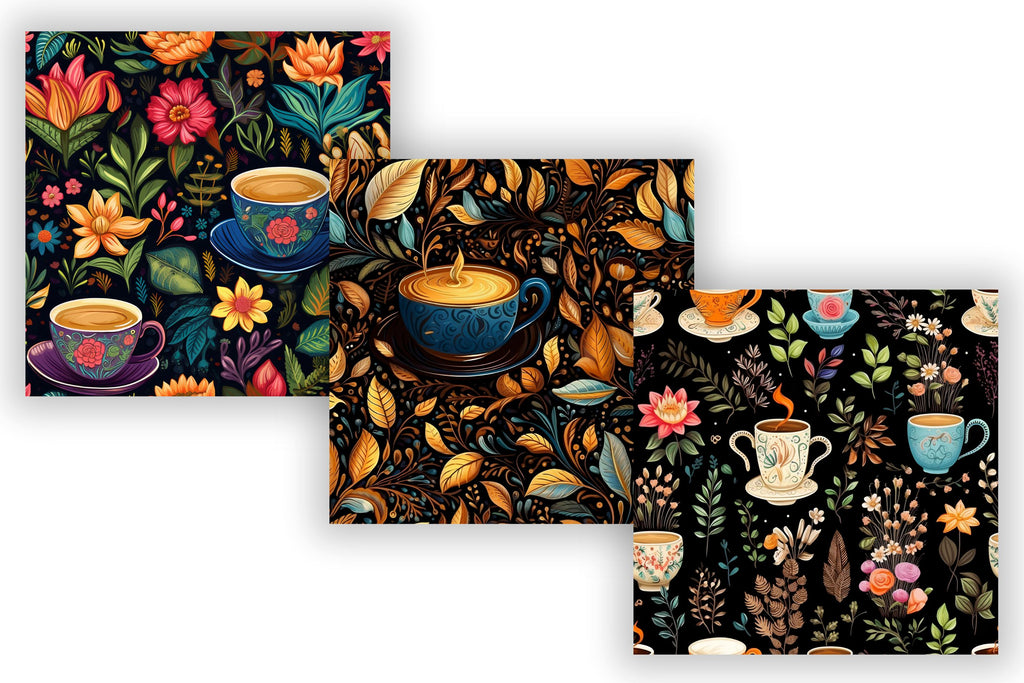 Whimsical Coffee Digital Paper, Whimsical Coffee Pattern - So Fontsy