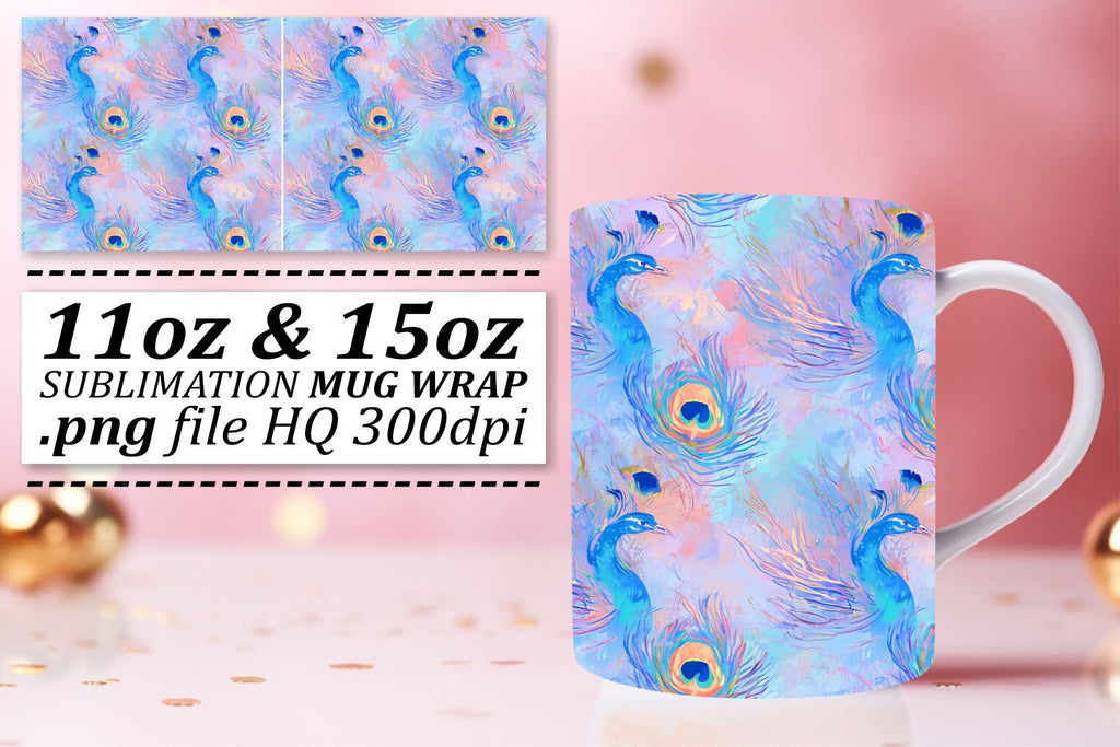 Whimsical Feather Mug Wrap: Sublimation Chic Delight - So Fontsy
