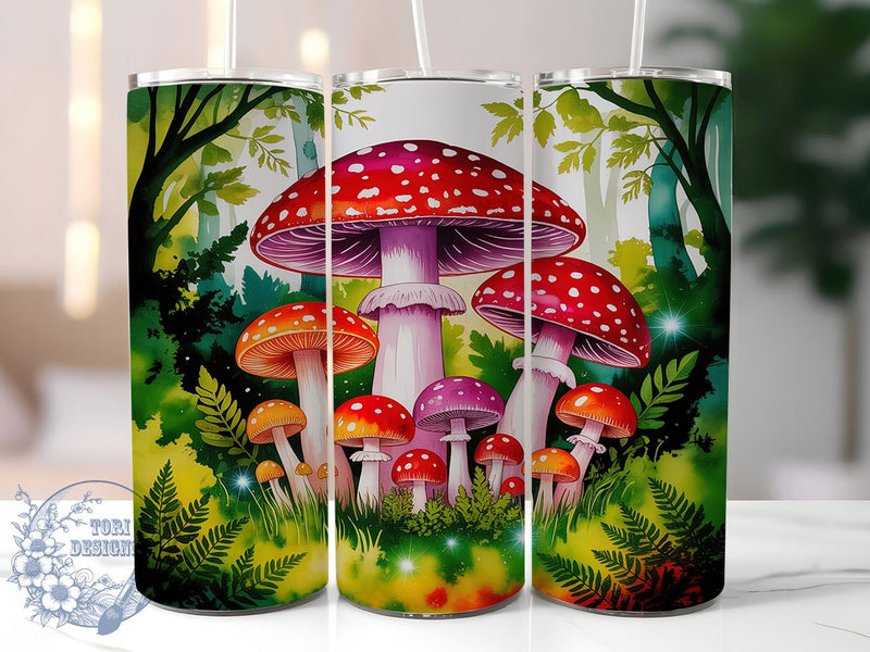 Whimsical Mushroom Family Tumbler, Forest Mushroom Wrap, Cute Woodland ...
