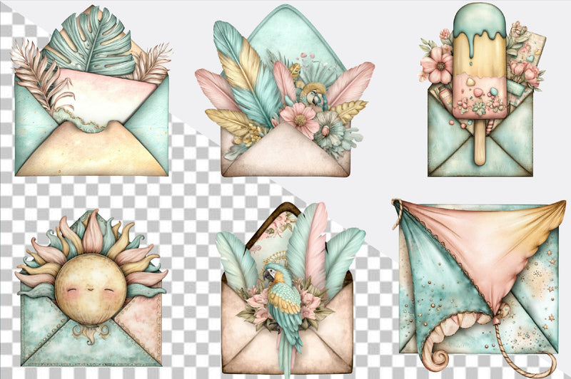 Whimsical Summer Envelope Clipart Bundle. - So Fontsy