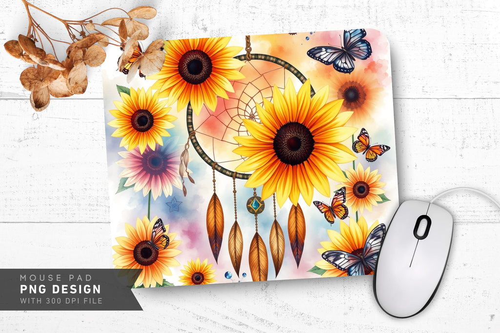 Whimsical Sunflower Splash Mousepad - So Fontsy