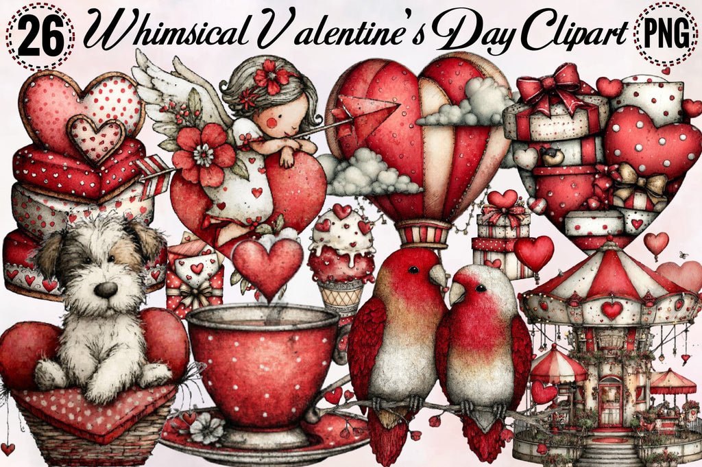 Whimsical Valentines Day Clipart Bundle. - So Fontsy