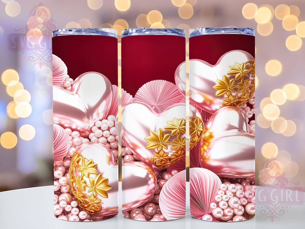 White Gold 3D Hearts Tumbler, Gold Hearts Wrap, White And Gold Cup ...