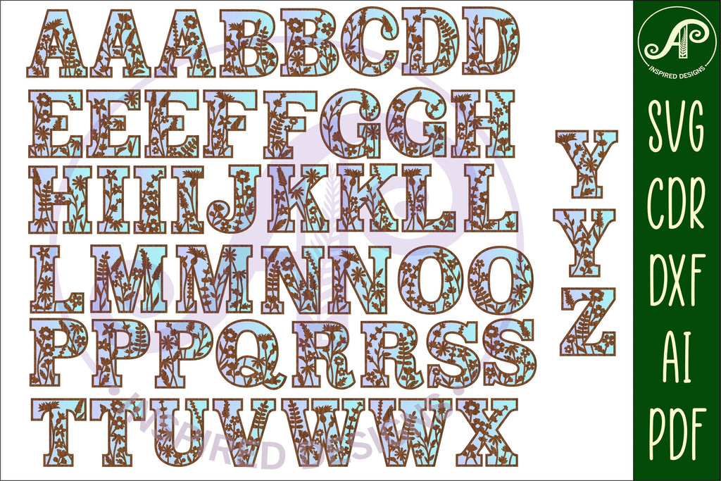 Wild flower alphabet letter set. 2 layer 50 letters. - So Fontsy