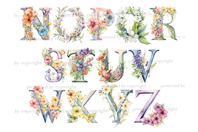 Wild Flowers Alphabet | Spring Letters - So Fontsy