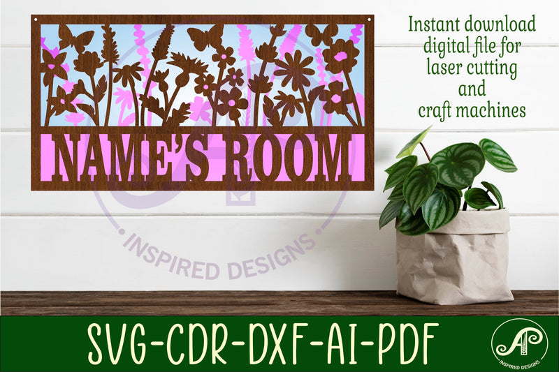 Wild flowers scene name sign SVG 3 layer laser cut - So Fontsy