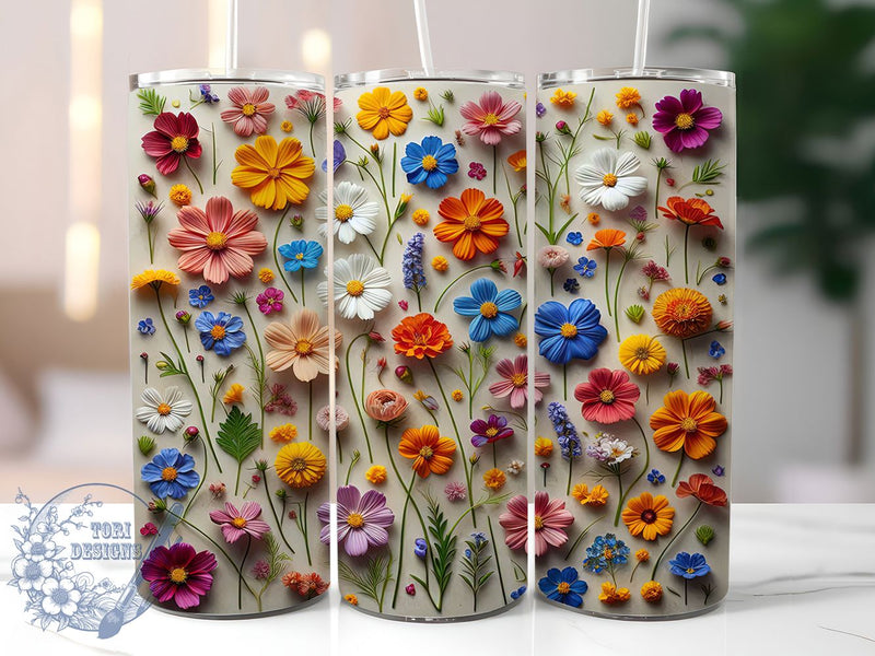 Wildflower & Blue Marble Tumbler Wrap, Blue Marble Tumbler, Floral ...