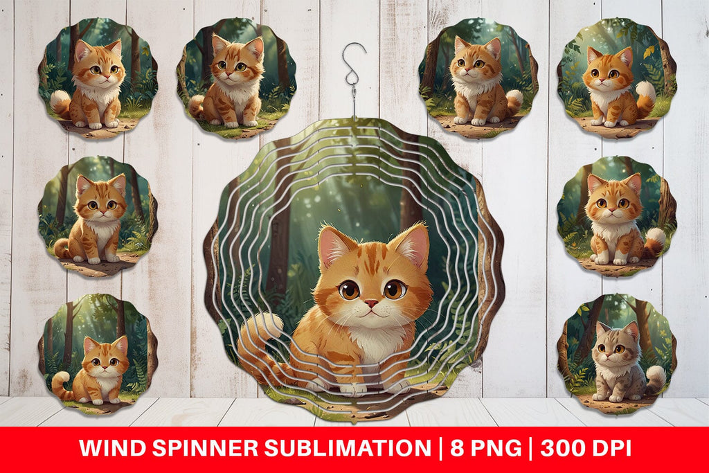 Wind Spinner Cartoon Cat in Forest - So Fontsy