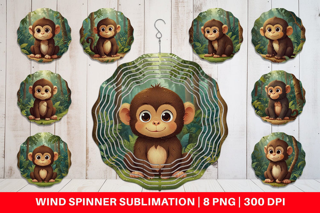 Wind Spinner Cartoon Monkey in Forest - So Fontsy