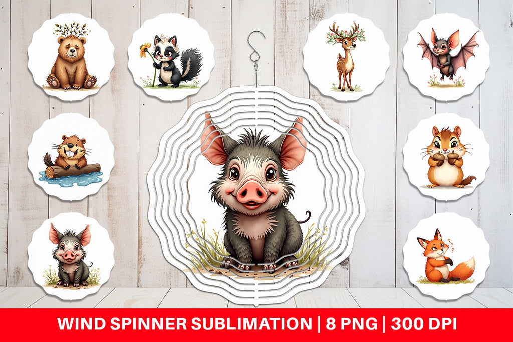 Wind Spinner Funny Morning After Forest Animals Watercolor - So Fontsy