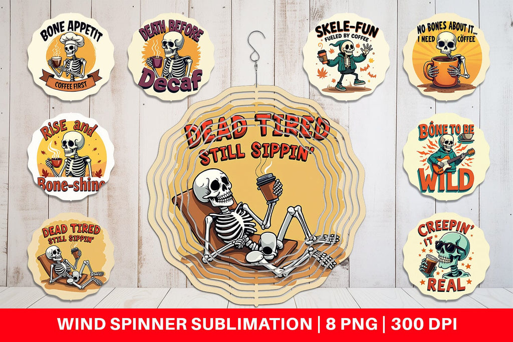 Wind Spinner Halloween Skeleton Coffee - So Fontsy