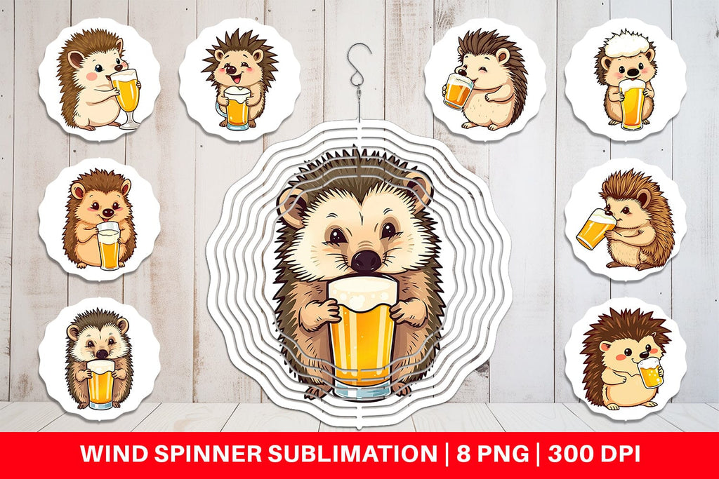 Wind Spinner Hedgehog Beer Day - So Fontsy