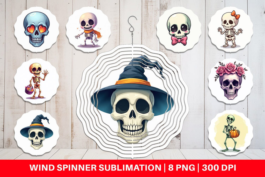 Wind Spinner Skeleton Skulls - So Fontsy