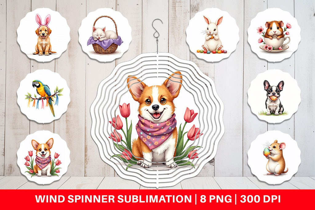 Wind Spinner Spring Garden Pets Easter Watercolor - So Fontsy