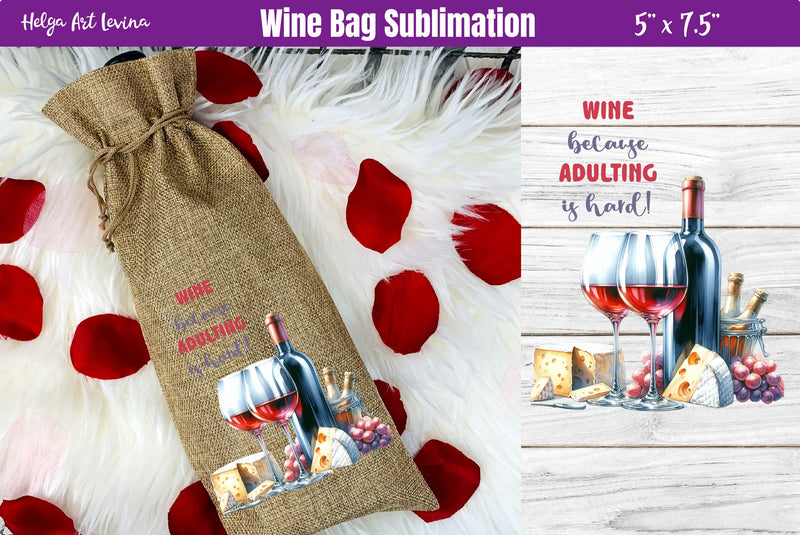 Wine Bag Sublimation | Wine design PNG - So Fontsy