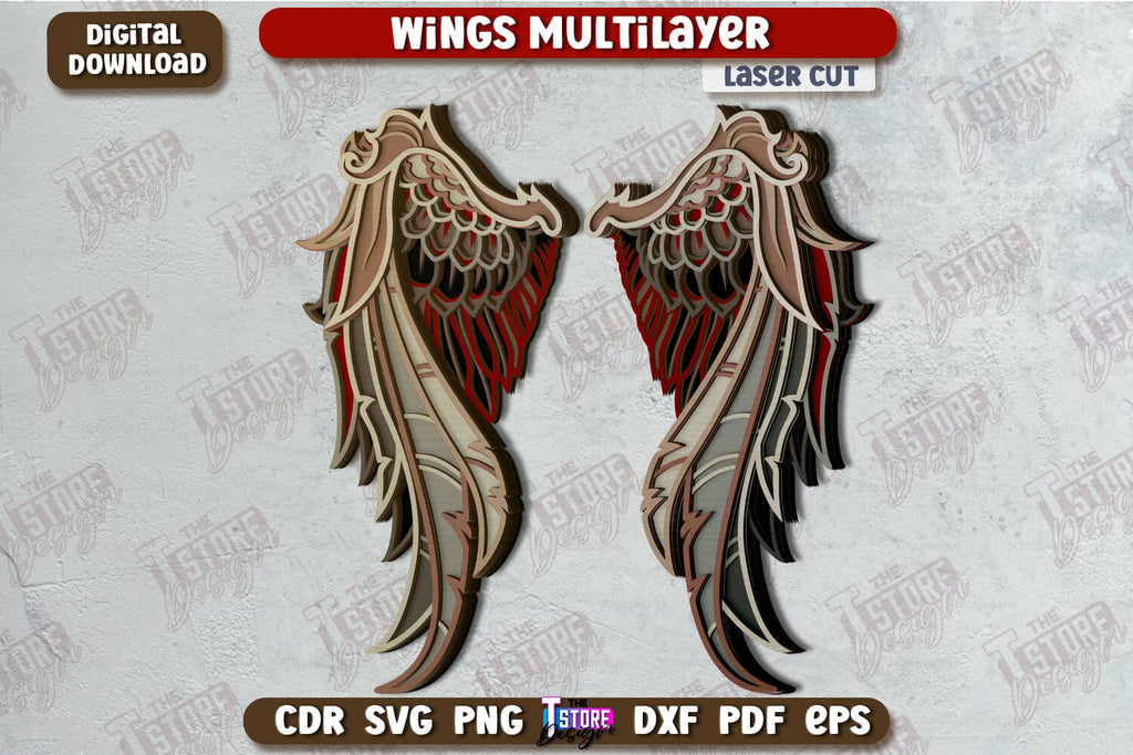 Wings Multilayer Laser Cut | Angel Wings | 3D Layered Wings | CNC File ...