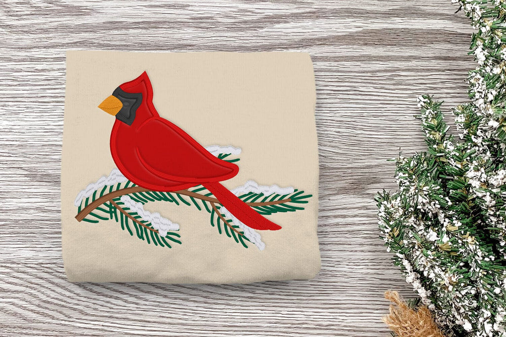 Winter Cardinal on Branch Applique Embroidery - So Fontsy