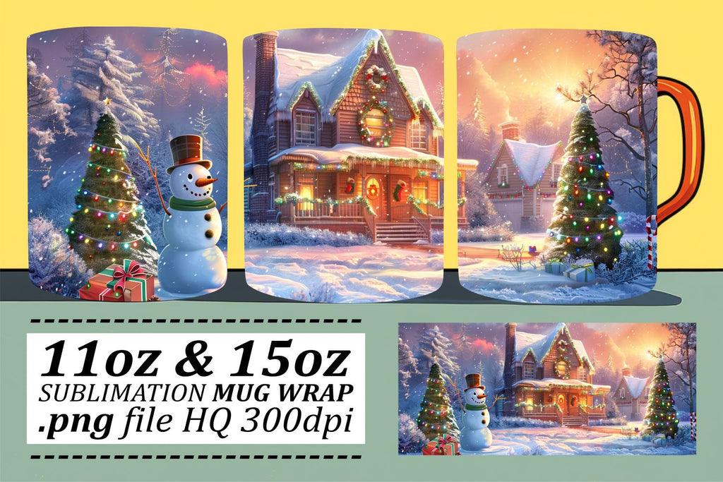 Winter Christmas Scene Mug Wrap Sublimation for 11oz & 15oz Mugs - So ...