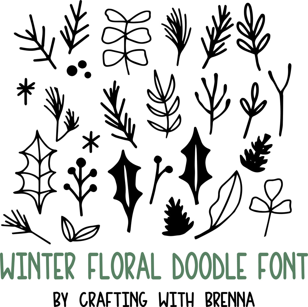 Winter Floral Doodle OTF, Fonts for Crafting, Handwritten Font - So Fontsy