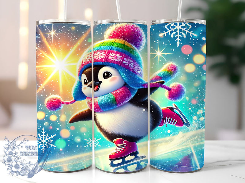 Winter Ice Skating Penguin 20oz Tumbler, Winter Ice Skating, Cute ...