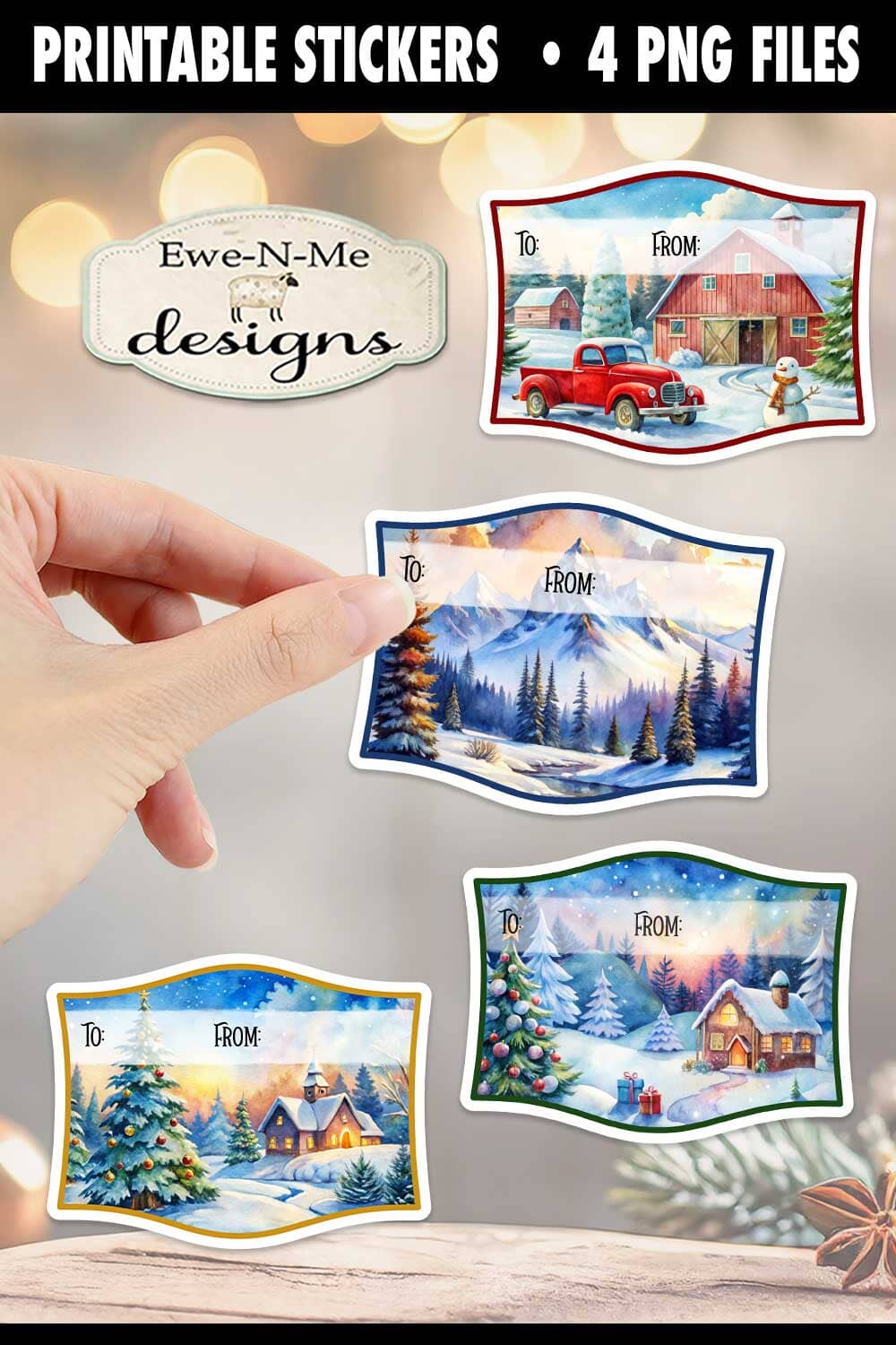 Winter Scene Printable Gift Tag Stickers | Printable Christmas Stickers ...