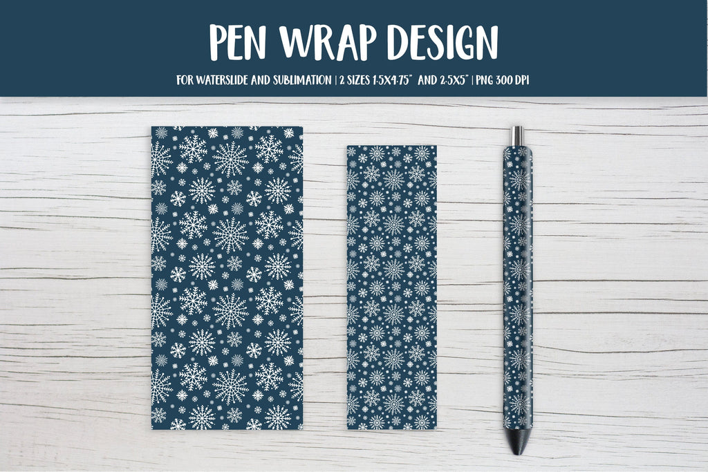 Winter Snowflakes Pen Wrap Design Sublimation. Blue pen PNG - So Fontsy