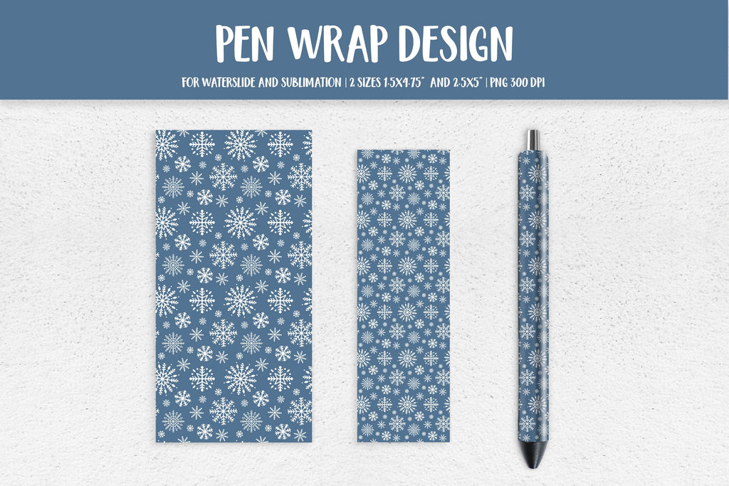Winter Snowflakes Pen Wrap Sublimation. Blue Pen Design PNG - So Fontsy