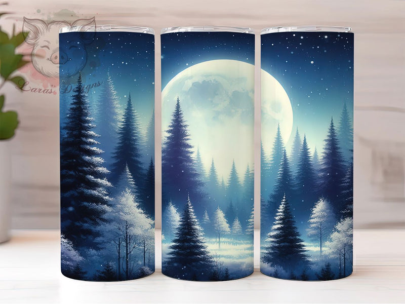 Winter Solstice Forest Scene Tumbler, Snow Forest Wrap, Pine Tree ...