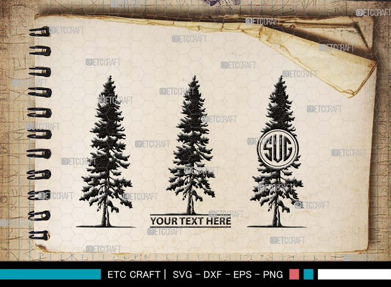 Winter Tree Monogram, Winter Tree Silhouette, Winter Tree SVG, Pine Svg ...