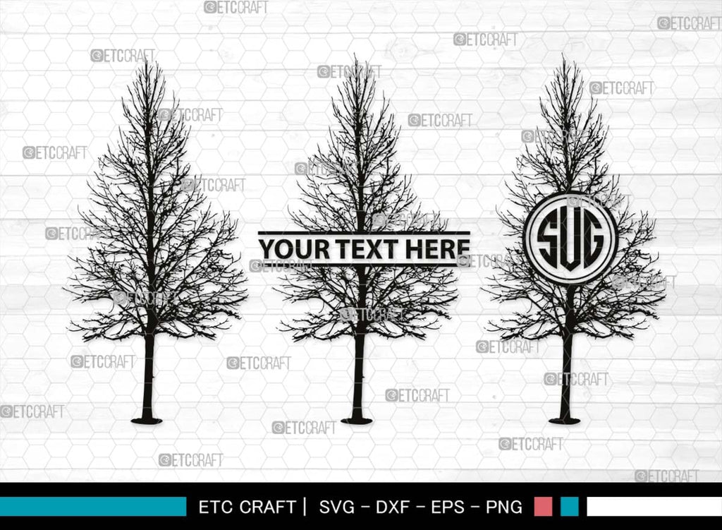 Winter Tree Monogram, Winter Tree Silhouette, Winter Tree SVG, Pine Svg ...