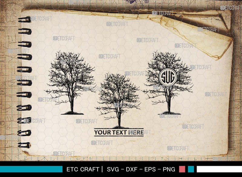 Winter Tree Monogram, Winter Tree Silhouette, Winter Tree SVG, Pine Svg ...