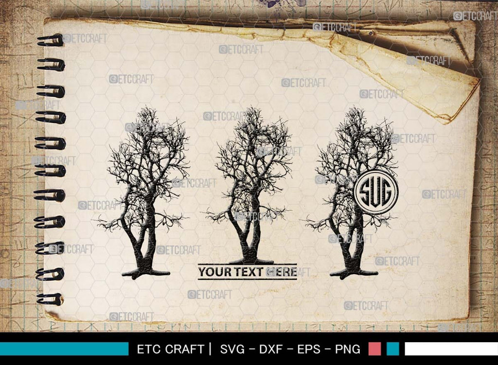 Winter Tree Monogram, Winter Tree Silhouette, Winter Tree SVG, Pine Svg ...