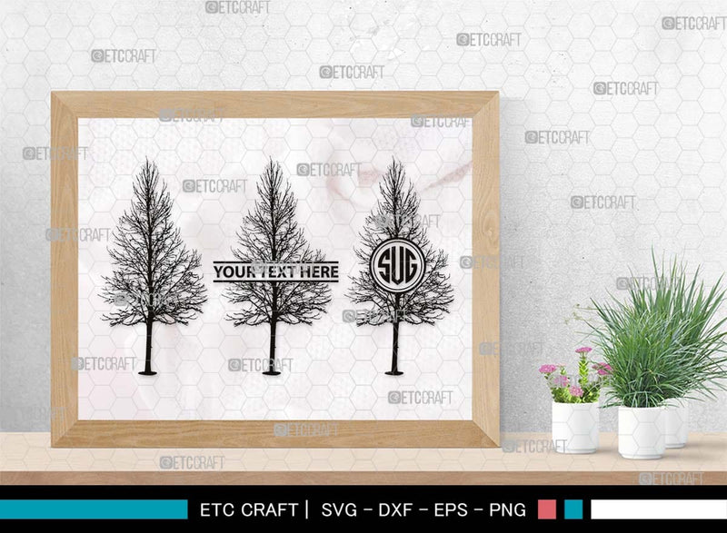Winter Tree Monogram, Winter Tree Silhouette, Winter Tree SVG, Pine Svg ...