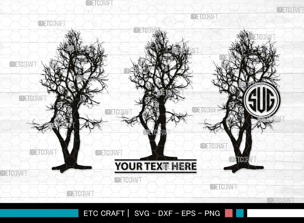Winter Tree Monogram, Winter Tree Silhouette, Winter Tree SVG, Pine Svg ...